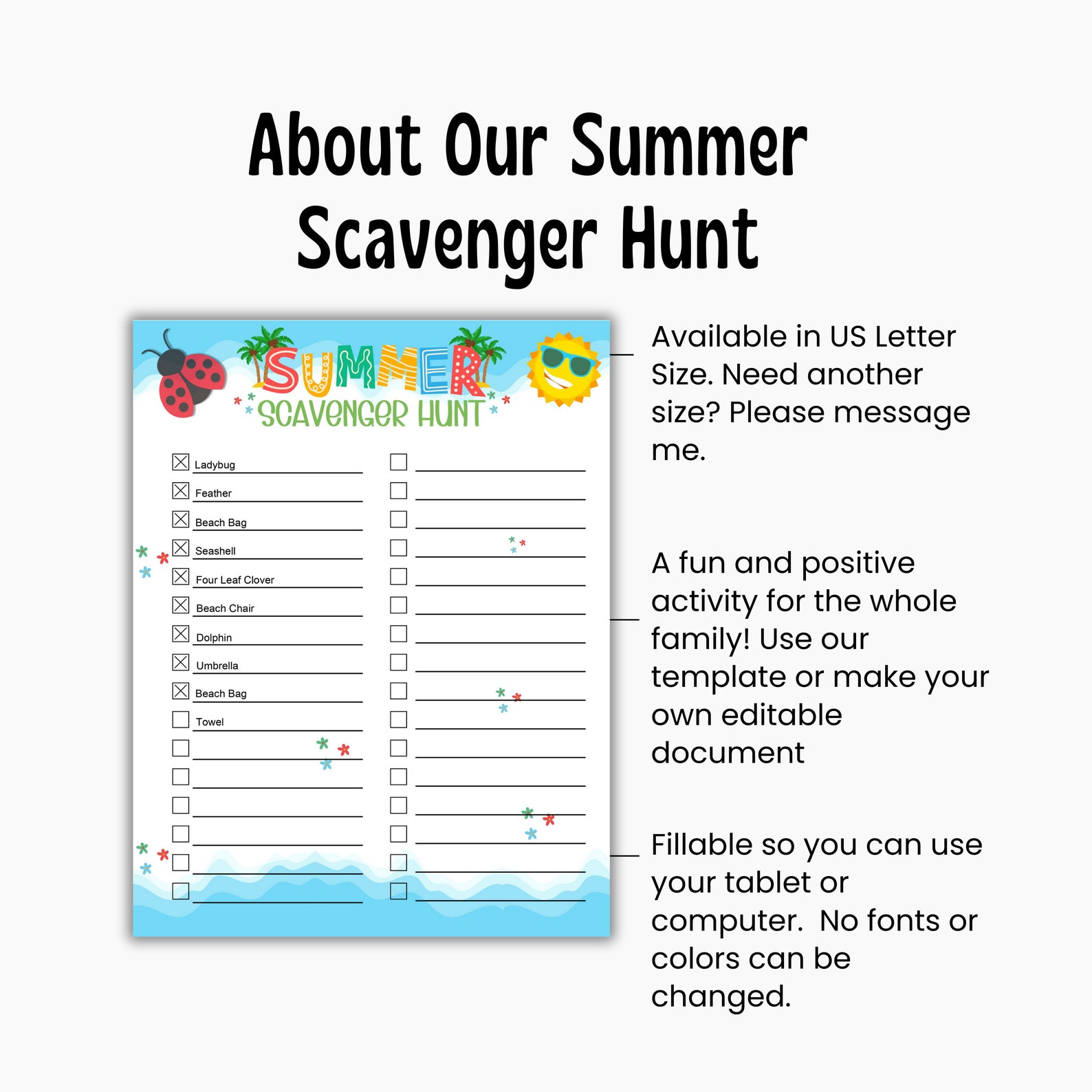Editable Summer Scavenger Hunt Printable, Summer Activities for Kids ...