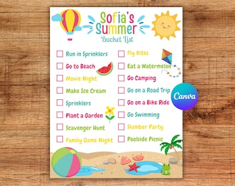 Editable Summer Bucket List Printable for Kids, Personalized Summer ...