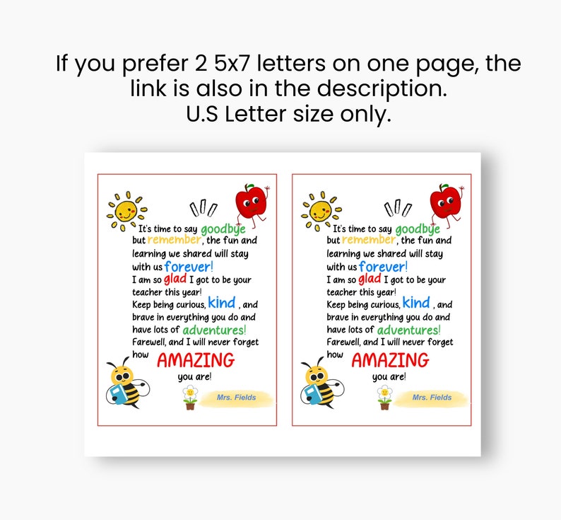 End of School Year Letter Printable, Goodbye Letter to Student ...