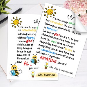 Childminder End of School Year Letter Printable, Goodbye Letter to ...