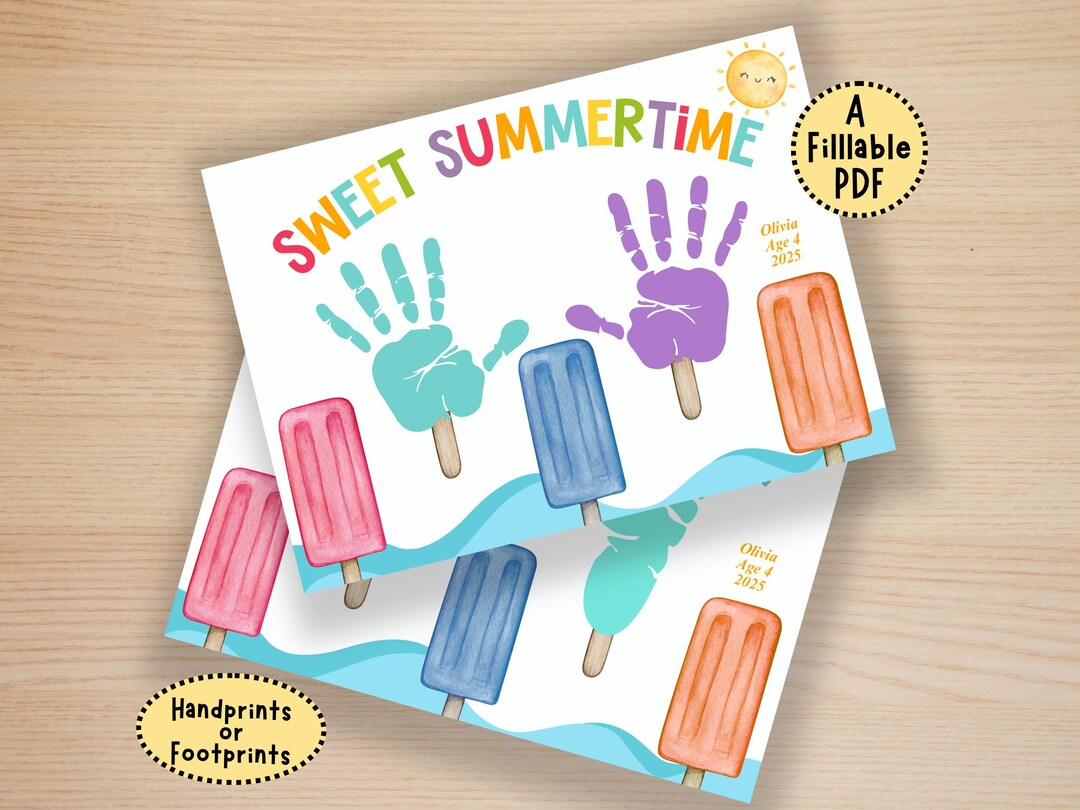 Summer Handprint Footprint Art | Popsicle Craft Printable Fillable PDF ...