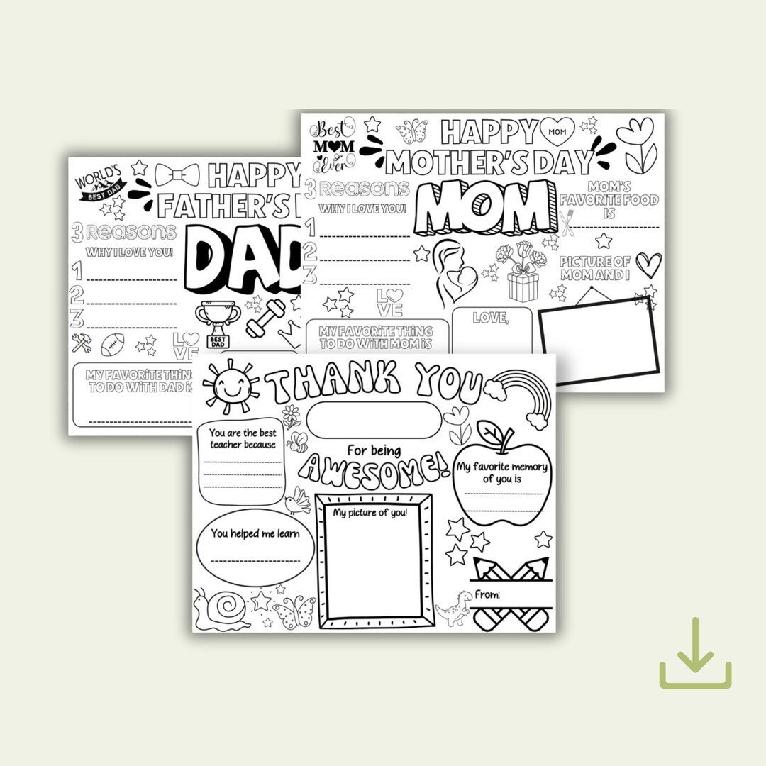 Coloring Pages Bundle Printable, Kid Activity Sheets for Mom, Dad, and ...