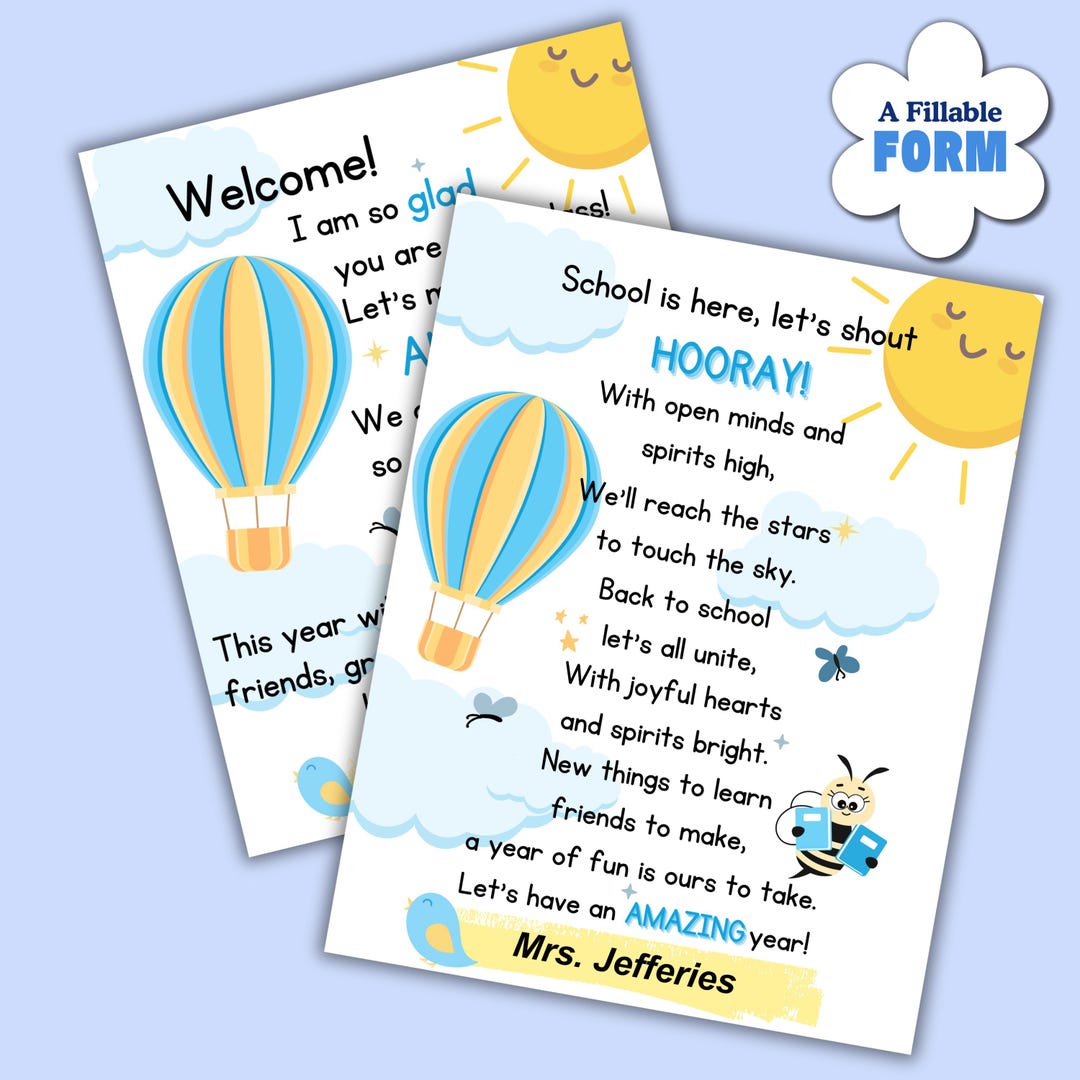 Welcome Letter for Students Bundle, Fillable First Day of School Poem ...