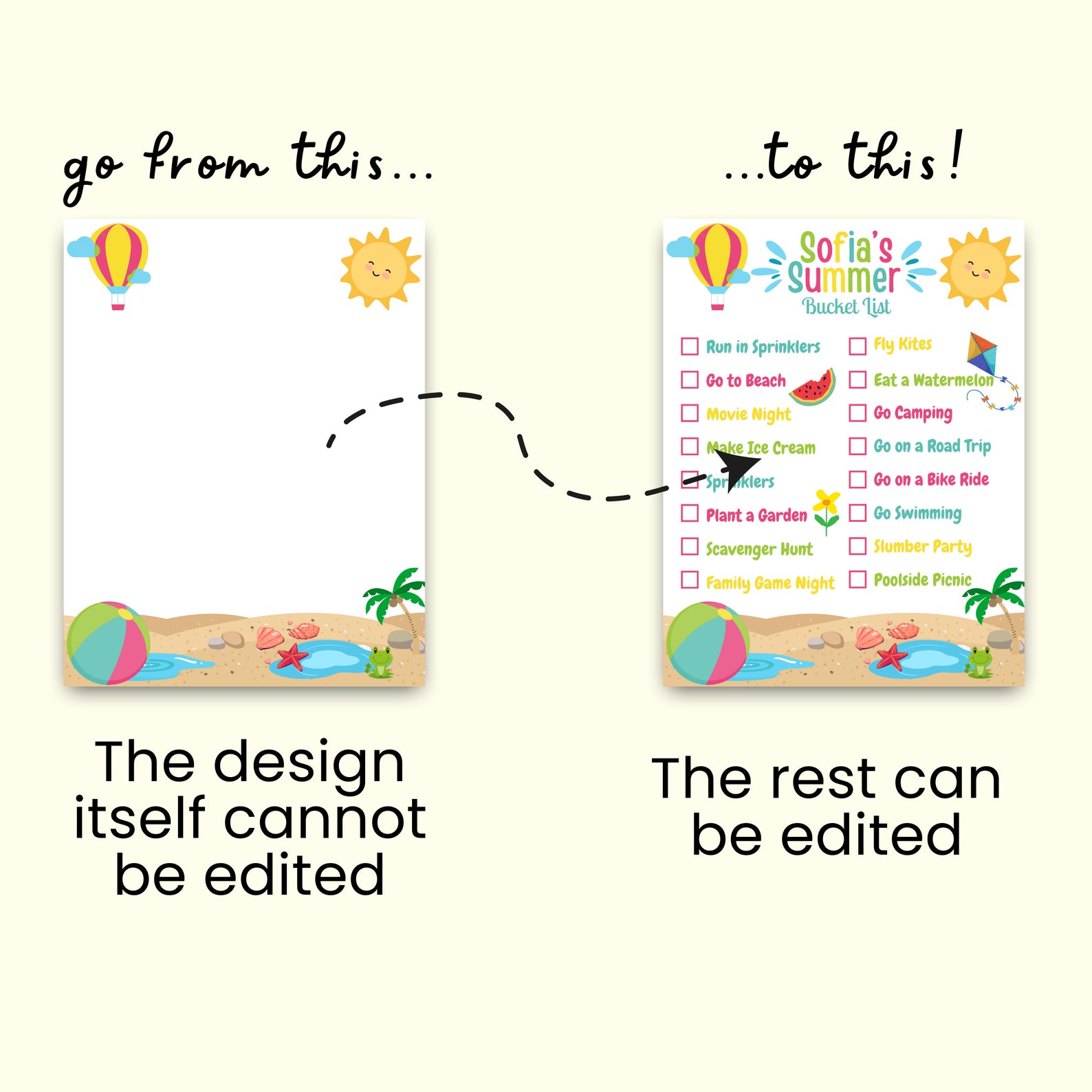 Editable Summer Bucket List Printable, Personalized Summer Activity ...