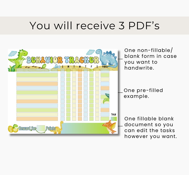 Editable Dinosaur Behavior Chart and Chore Tracker Printable PDF, Fun ...