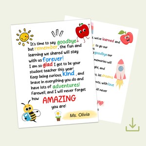 Student Teacher Goodbye Poem and Letter to Students, End of School Year ...