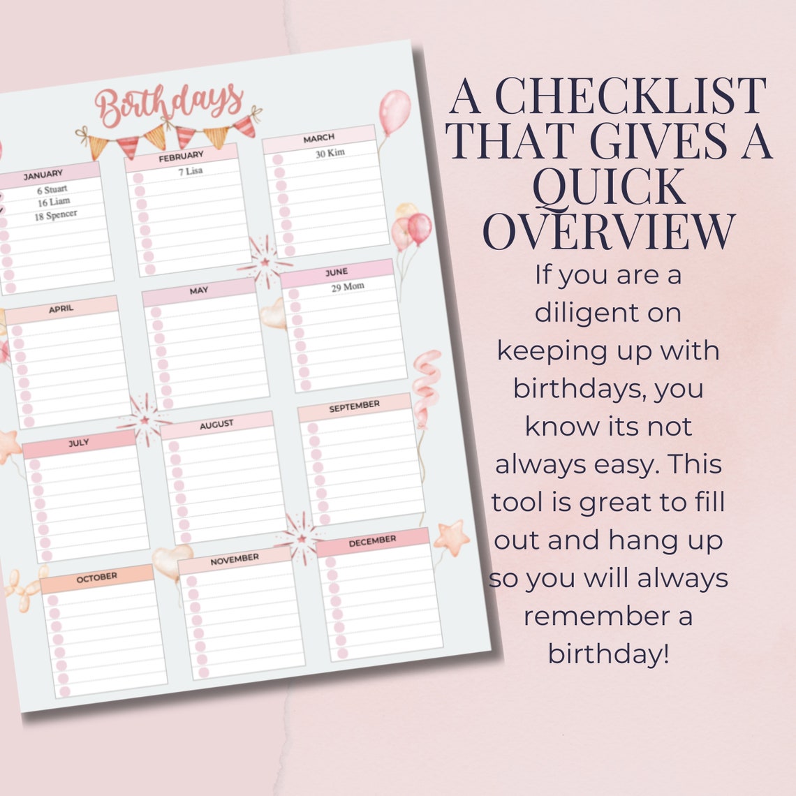 Printable Birthday Calendar, Editable Birthday Tracker, Birthday ...