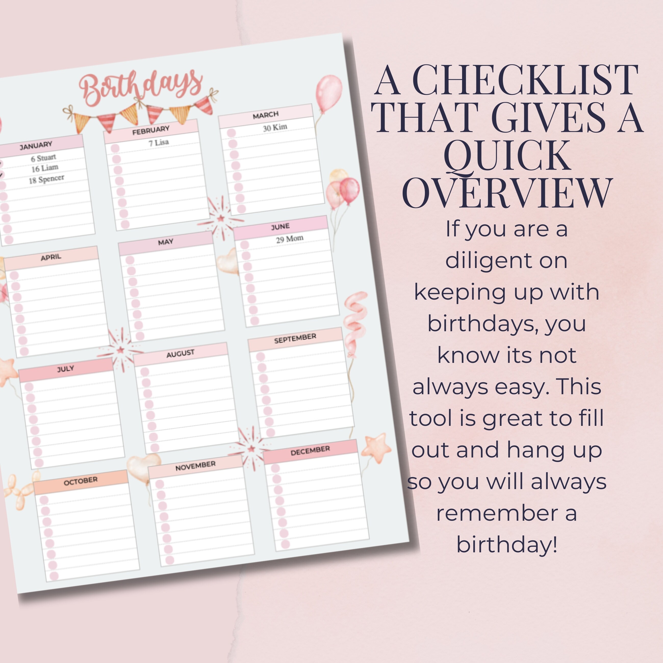 Printable Birthday Calendar, Editable Birthday Tracker, Birthday ...
