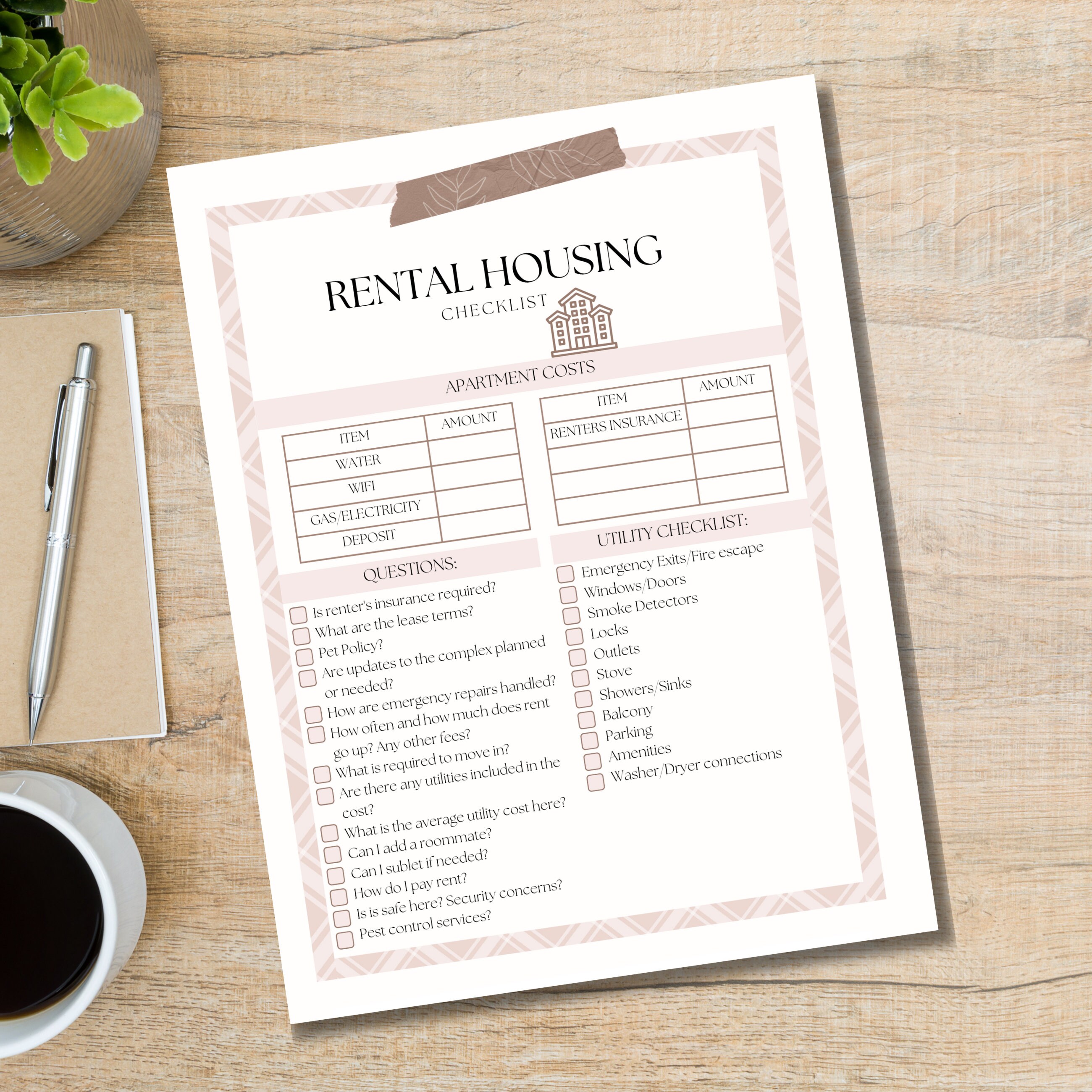 Editable Rental Housing Checklist, Apartment Checklist, First Apartment ...
