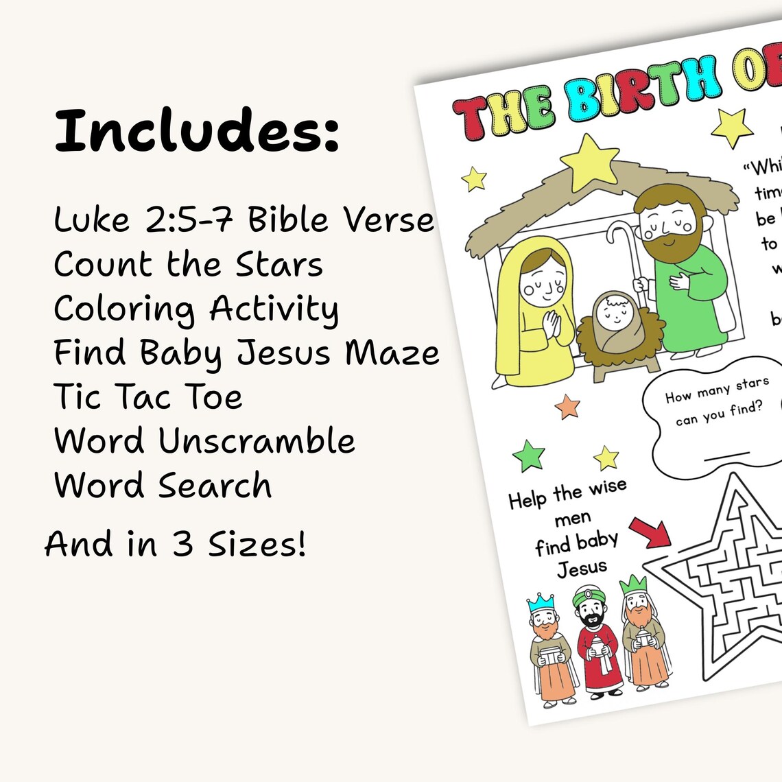 Nativity Activity Placemat, Happy Birthday Jesus Printable, Sunday ...