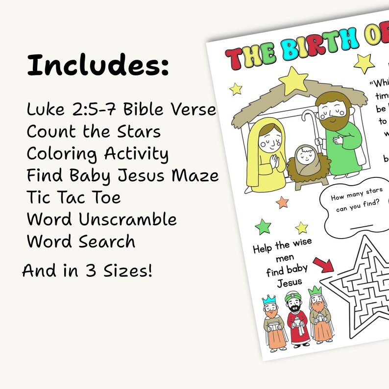Nativity Activity Placemat, Happy Birthday Jesus Printable, Sunday ...