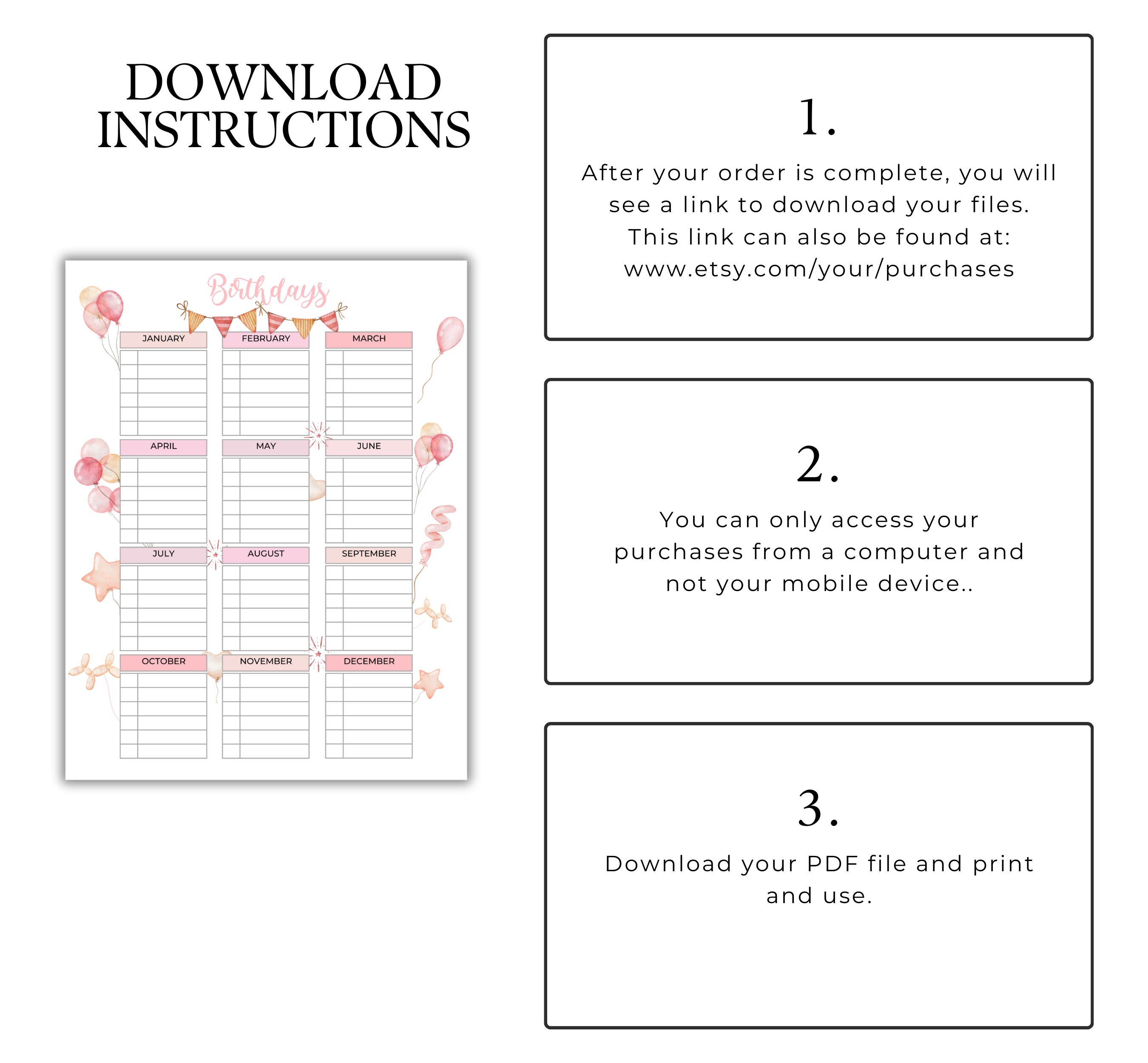 Printable Birthday Calendar, Editable Birthday Tracker, Birthday ...