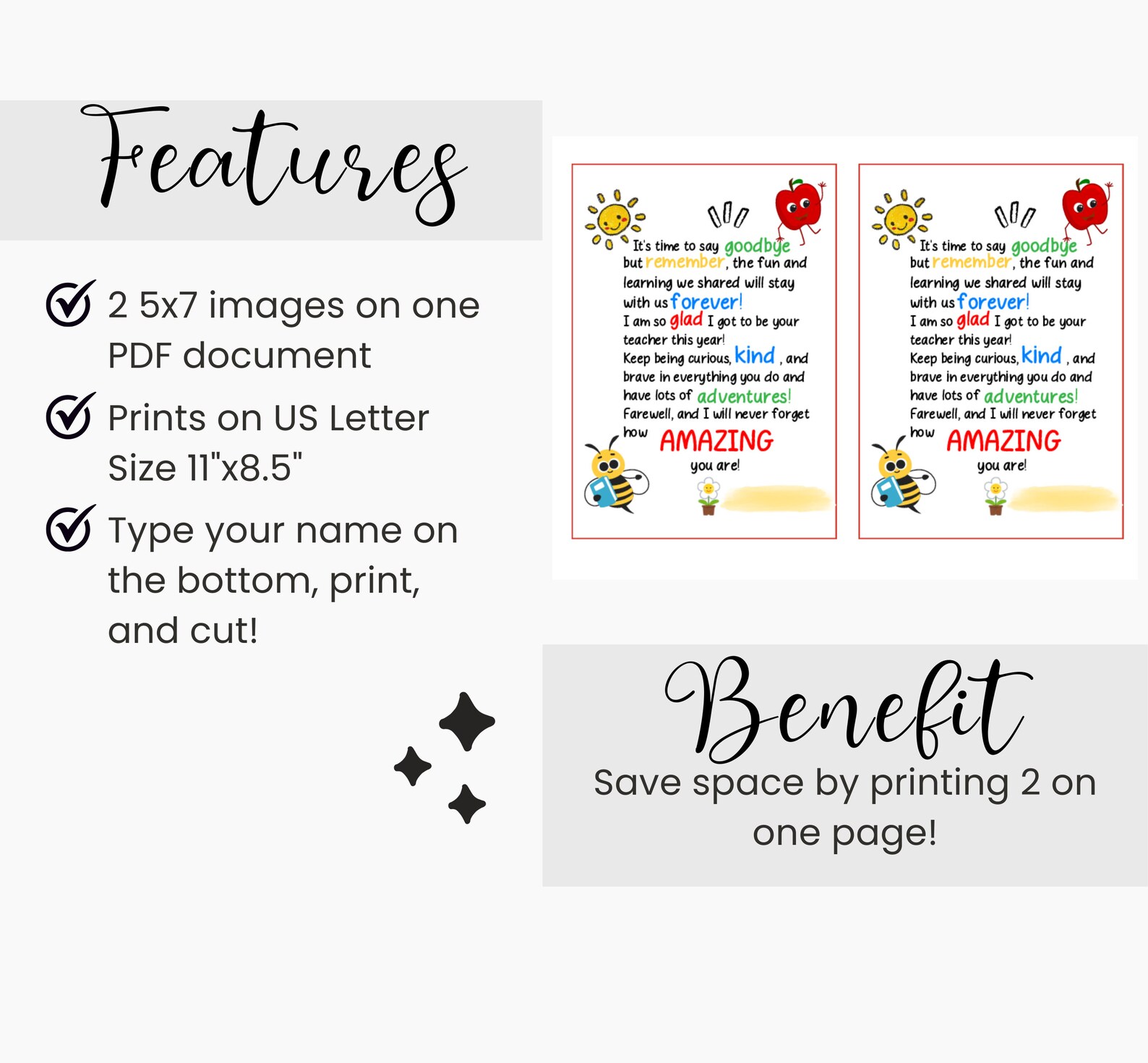 End of School Year Letter Printable, Goodbye Letter to Student 5x7 ...