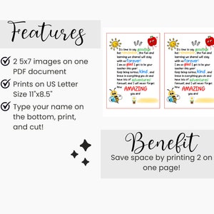 End of School Year Letter Printable, Goodbye Letter to Student 5x7 ...