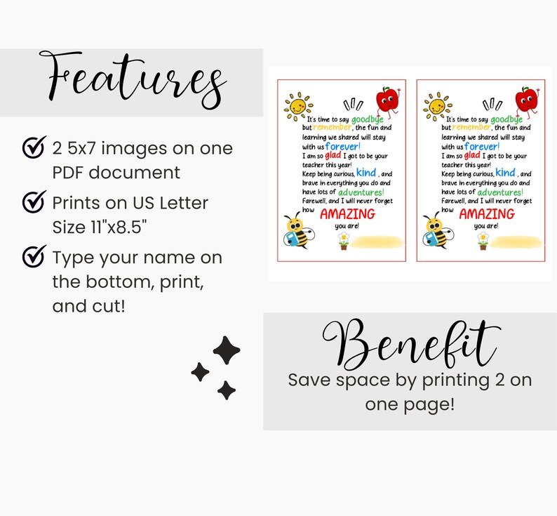 End of School Year Letter Printable, Goodbye Letter to Student 5x7 ...