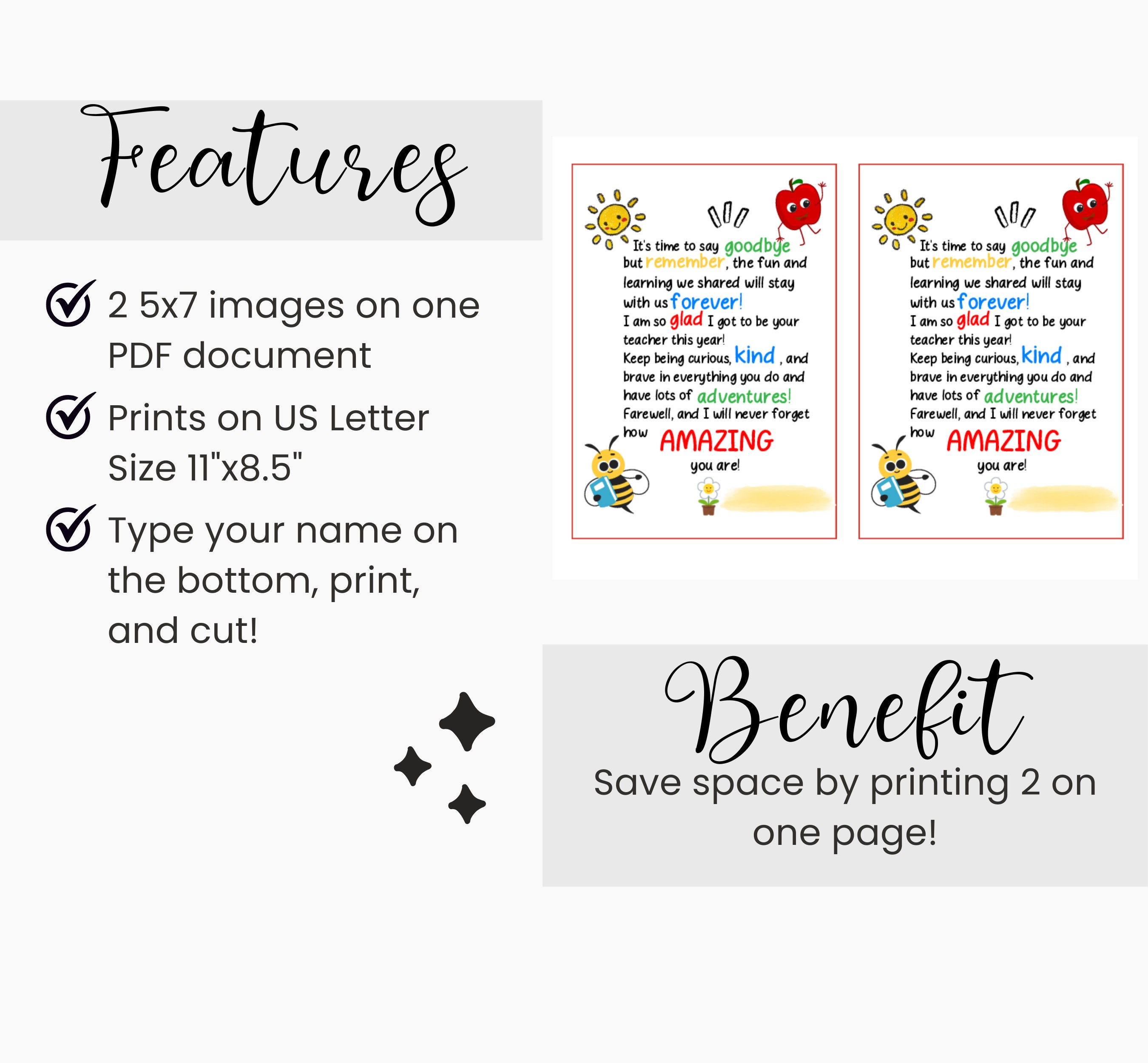 End of School Year Letter Printable, Goodbye Letter to Student 5x7 ...