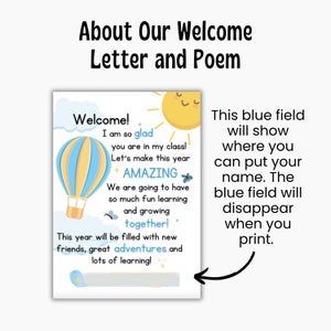 Welcome Letter for Students Bundle, Fillable First Day of School Poem ...