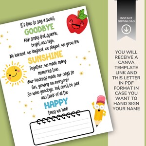 End of School Year Letter Printable: Teacher to Student Goodbye (canva ...