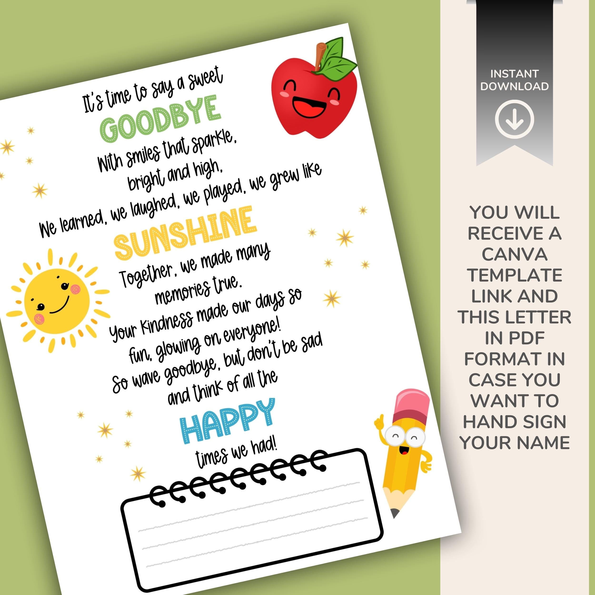 End of School Year Letter Printable: Teacher to Student Goodbye (canva ...