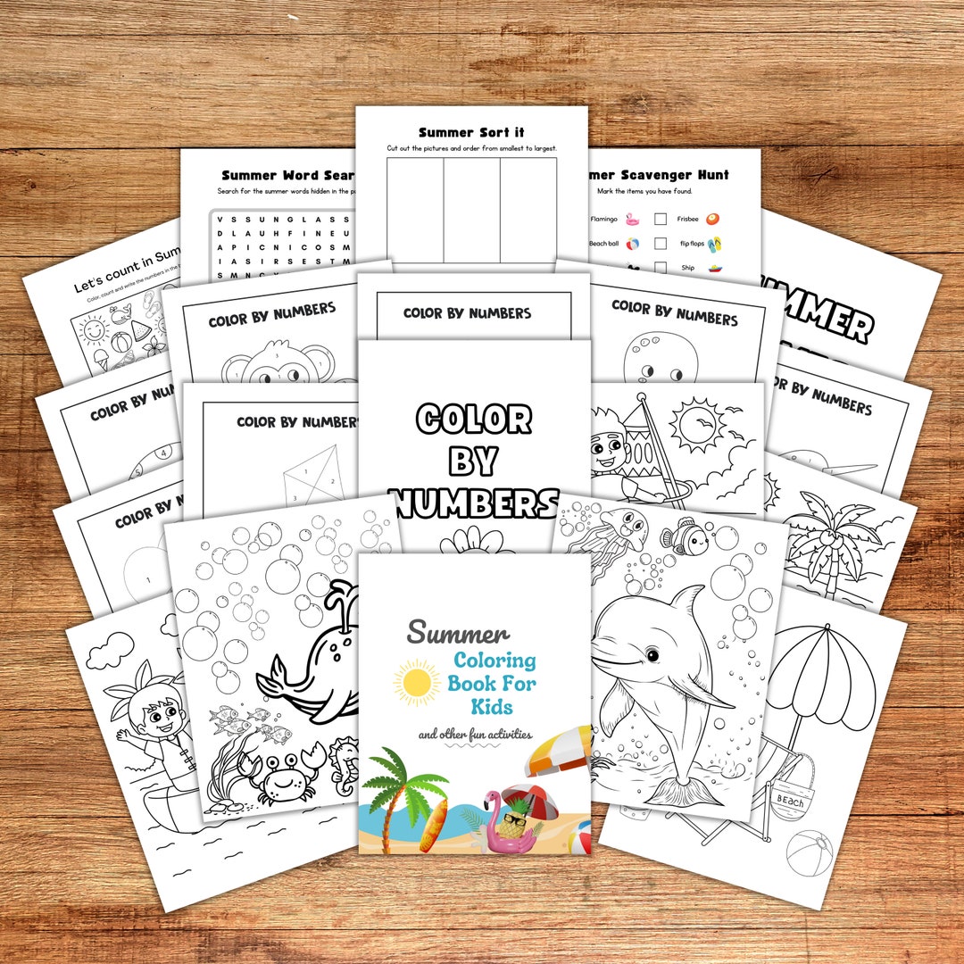 Summer Coloring Pages for Kids, Summer Activity Pages, Color by Number ...