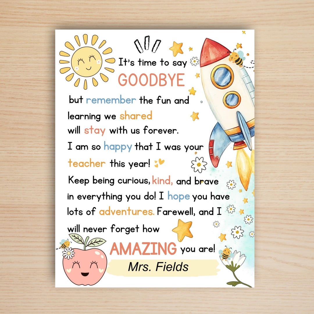 End of School Year Letter Printable, Goodbye Letter to Student ...