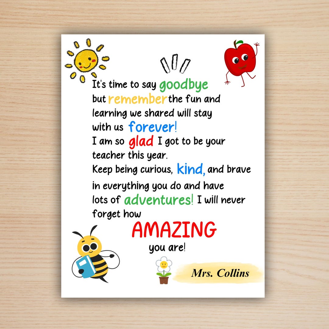 End of School Year Letter Printable, Goodbye Letter to Student ...