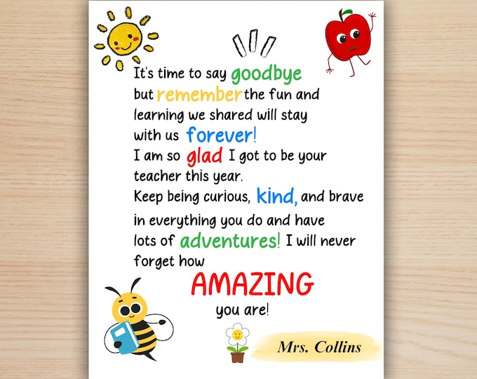 PRINTABLE Goodbye Letter to Student Teacher Goodbye Letter Poem End of ...