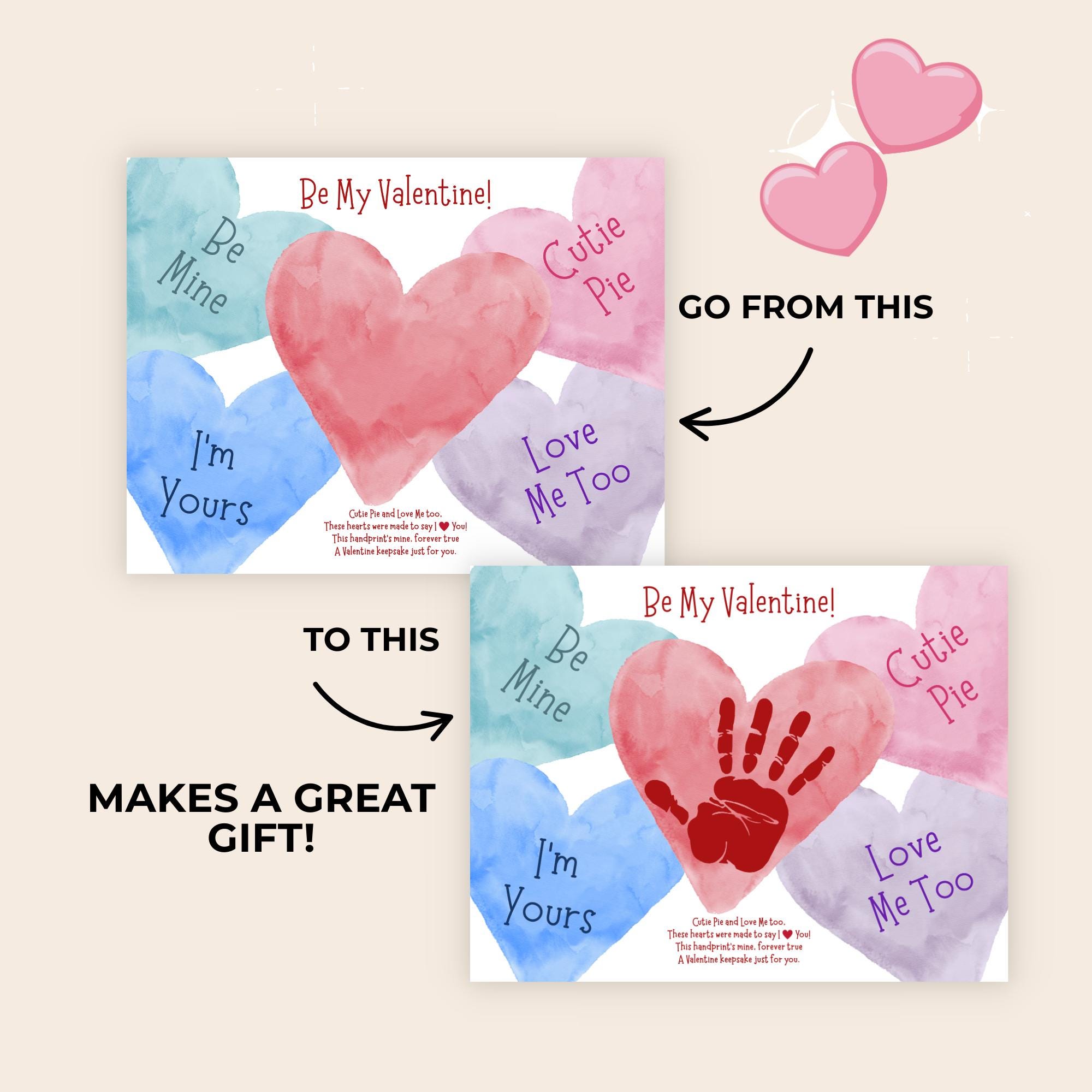 Valentines Day Handprint Craft With Conversation Hearts, Valentine Poem ...
