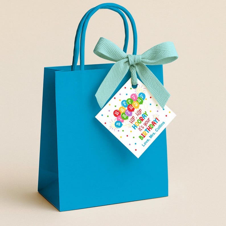 Hip Hip Hooray Happy Birthday Gift Tags, Student Favors Printable ...