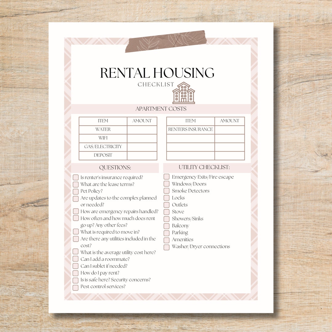 Editable Rental Housing Checklist, Apartment Checklist, First Apartment ...