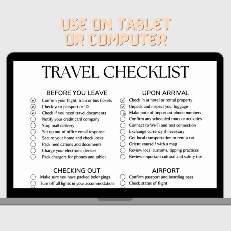 Fillable Travel Checklist, Packing List, Travel Essentials, Travel ...
