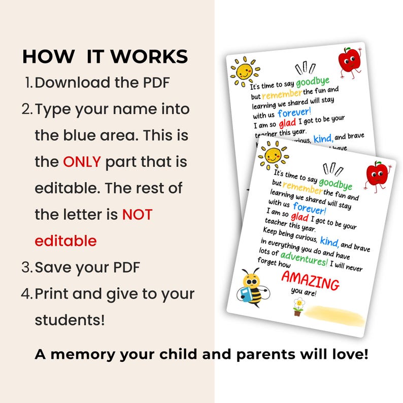 End of School Year Letter Printable, Goodbye Letter to Student ...
