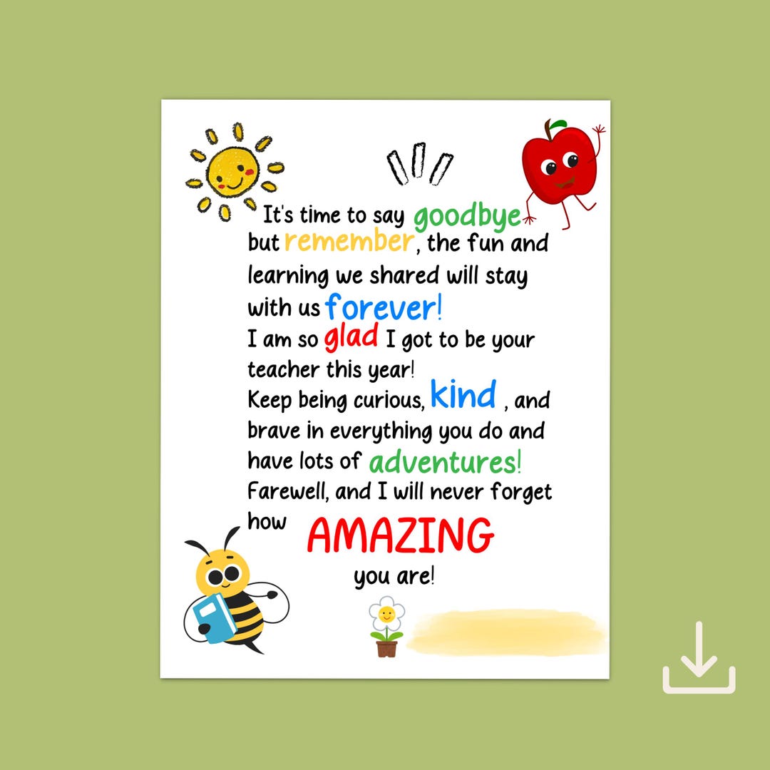 End of School Year Letter Printable, Goodbye Letter to Student ...