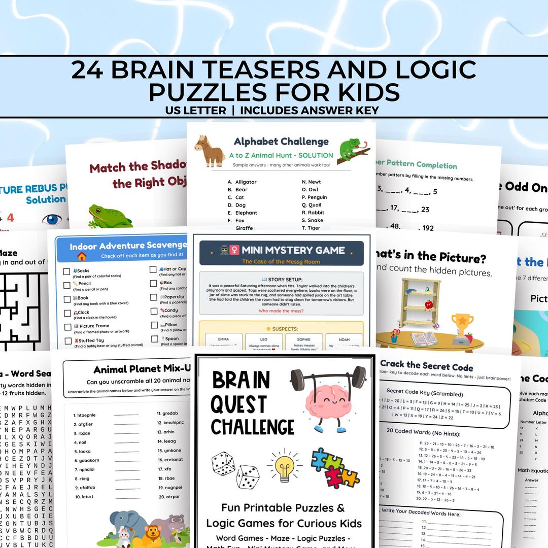 Brain Teaser Games for Kids, Logic Puzzles, Classroom Activity Sheets ...