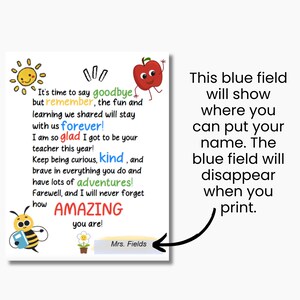 End of School Year Letter Printable, Goodbye Letter to Student ...