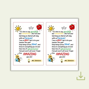 End of School Year Letter Printable, Goodbye Letter to Student 5x7 ...