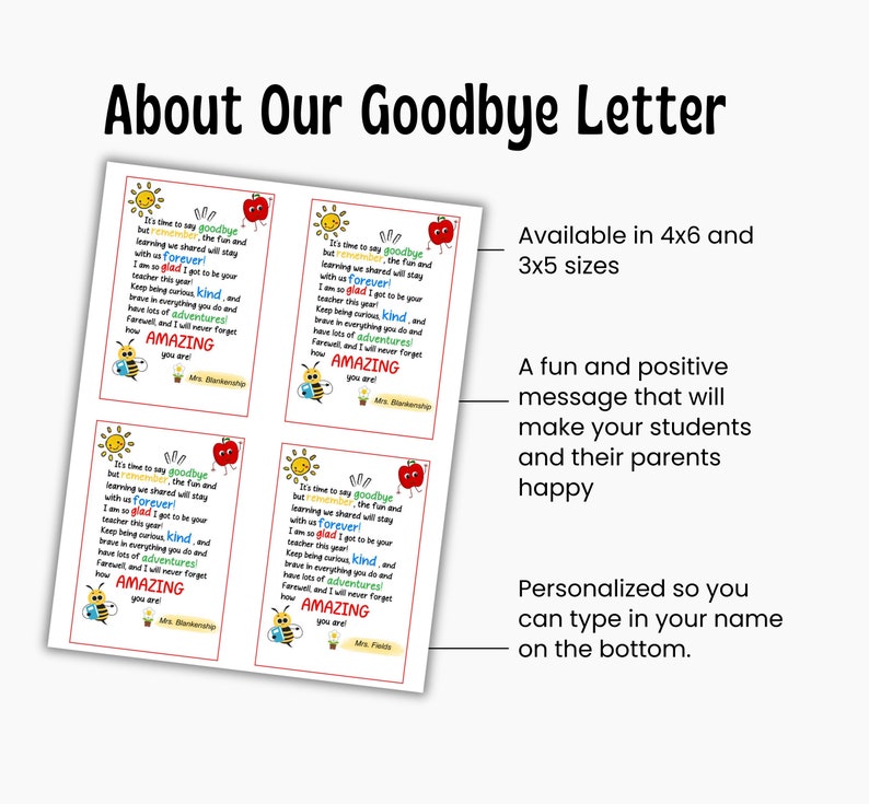 End of School Year Letter Printable, Goodbye Letter to Student ...