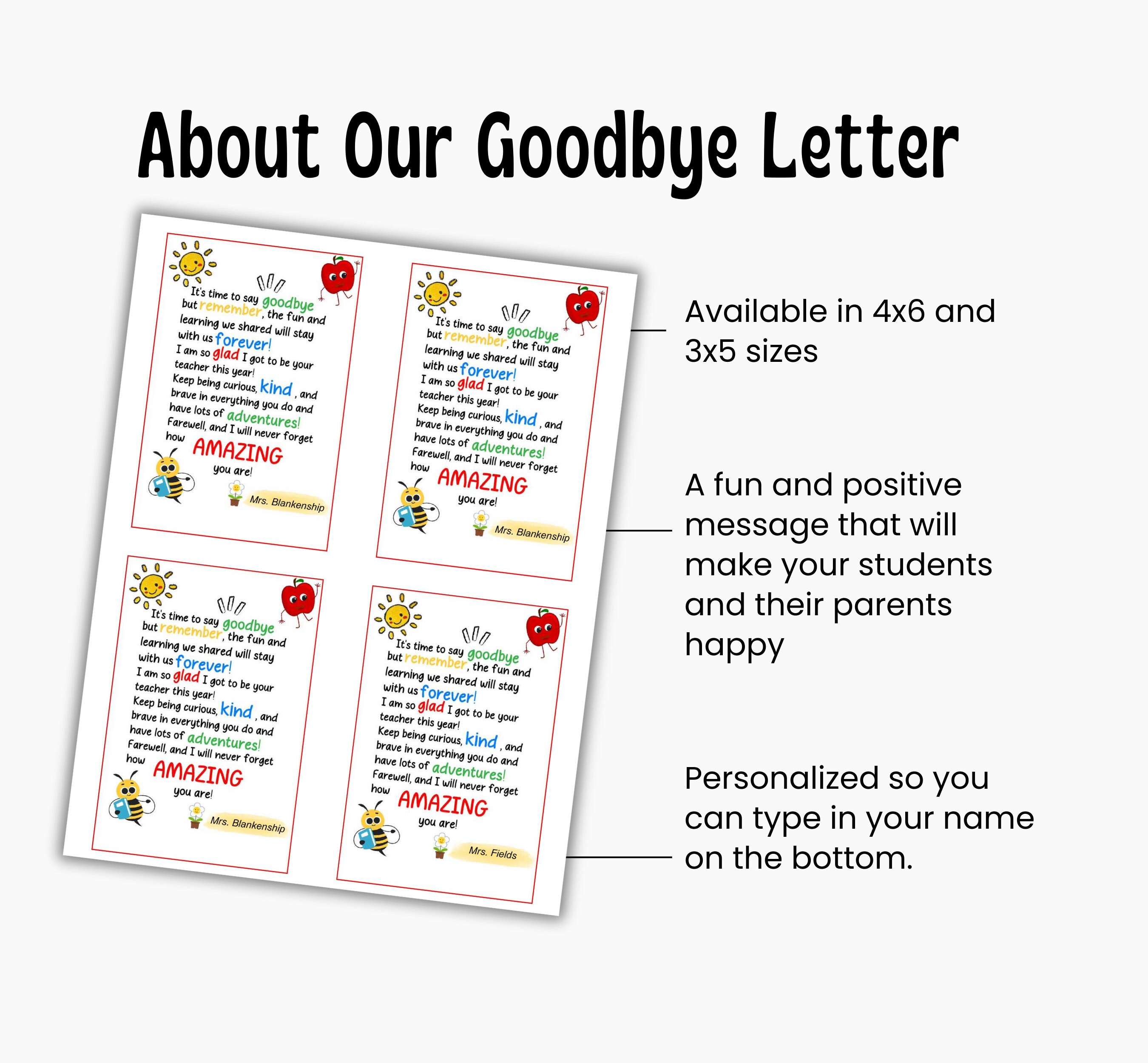 End of School Year Letter Printable, Goodbye Letter to Student ...