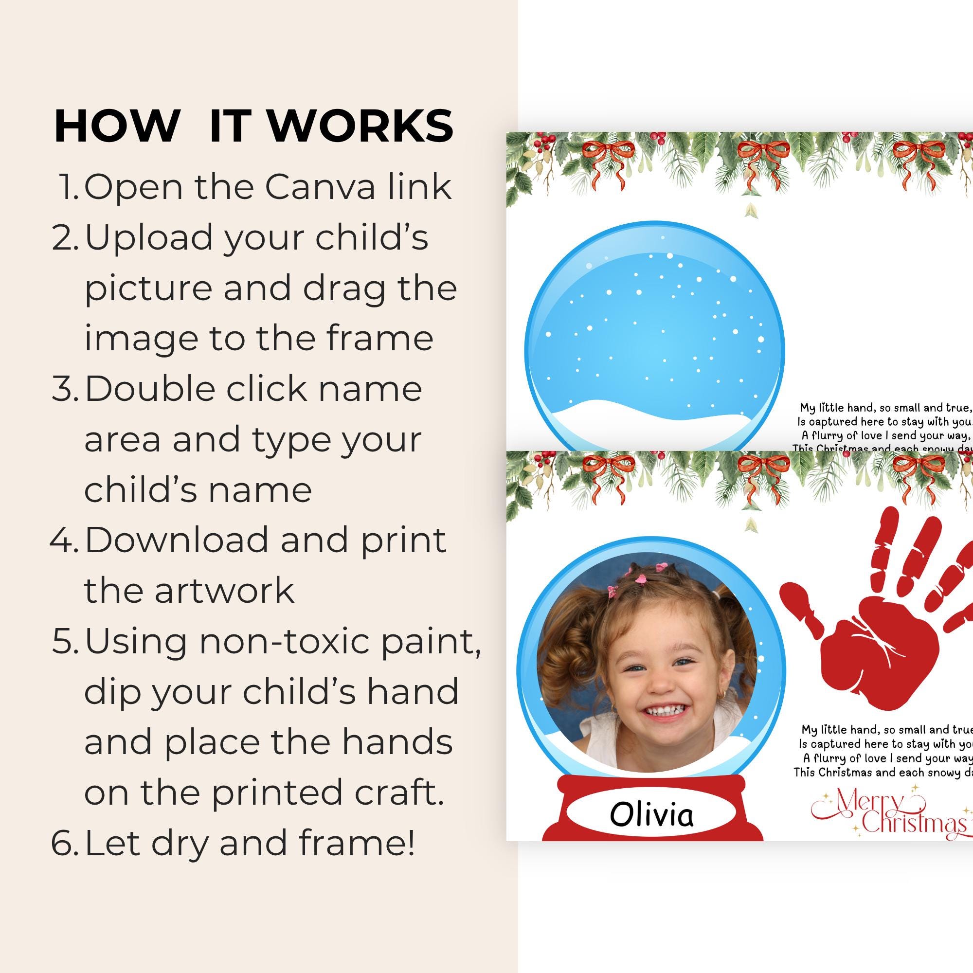 Christmas Handprint Snow Globe Craft With Photo Frame, Toddler ...
