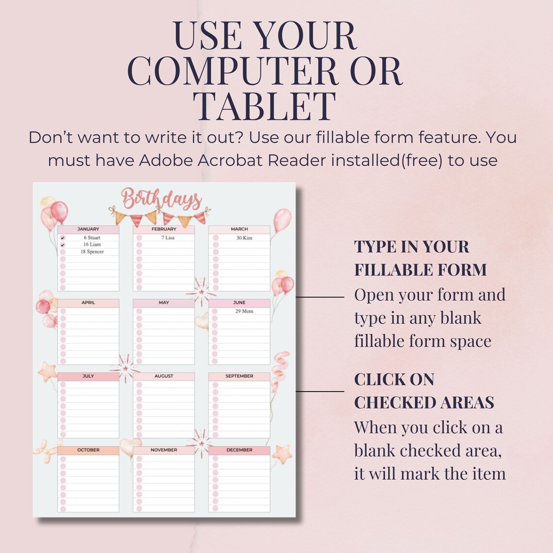 Printable Birthday Calendar, Editable Birthday Tracker, Birthday ...
