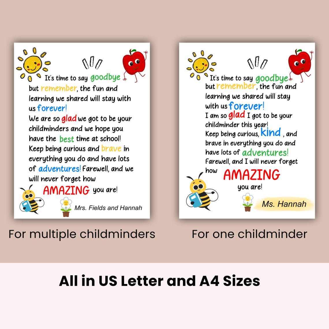 Childminder End of School Year, Goodbye Letter Printable for Last Day ...