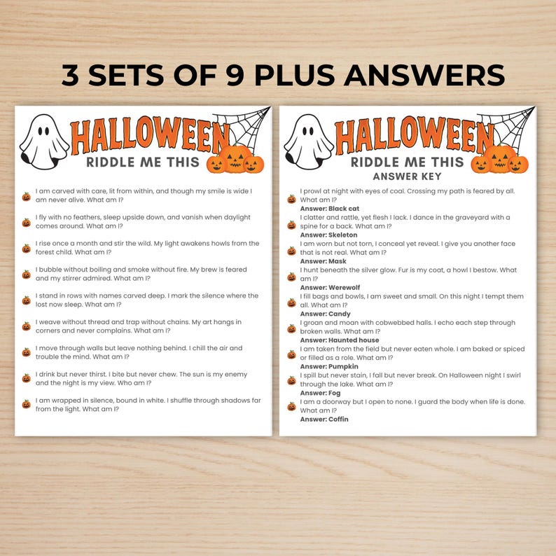 Halloween Riddle Me This Questions, Classroom Printable Party Game ...