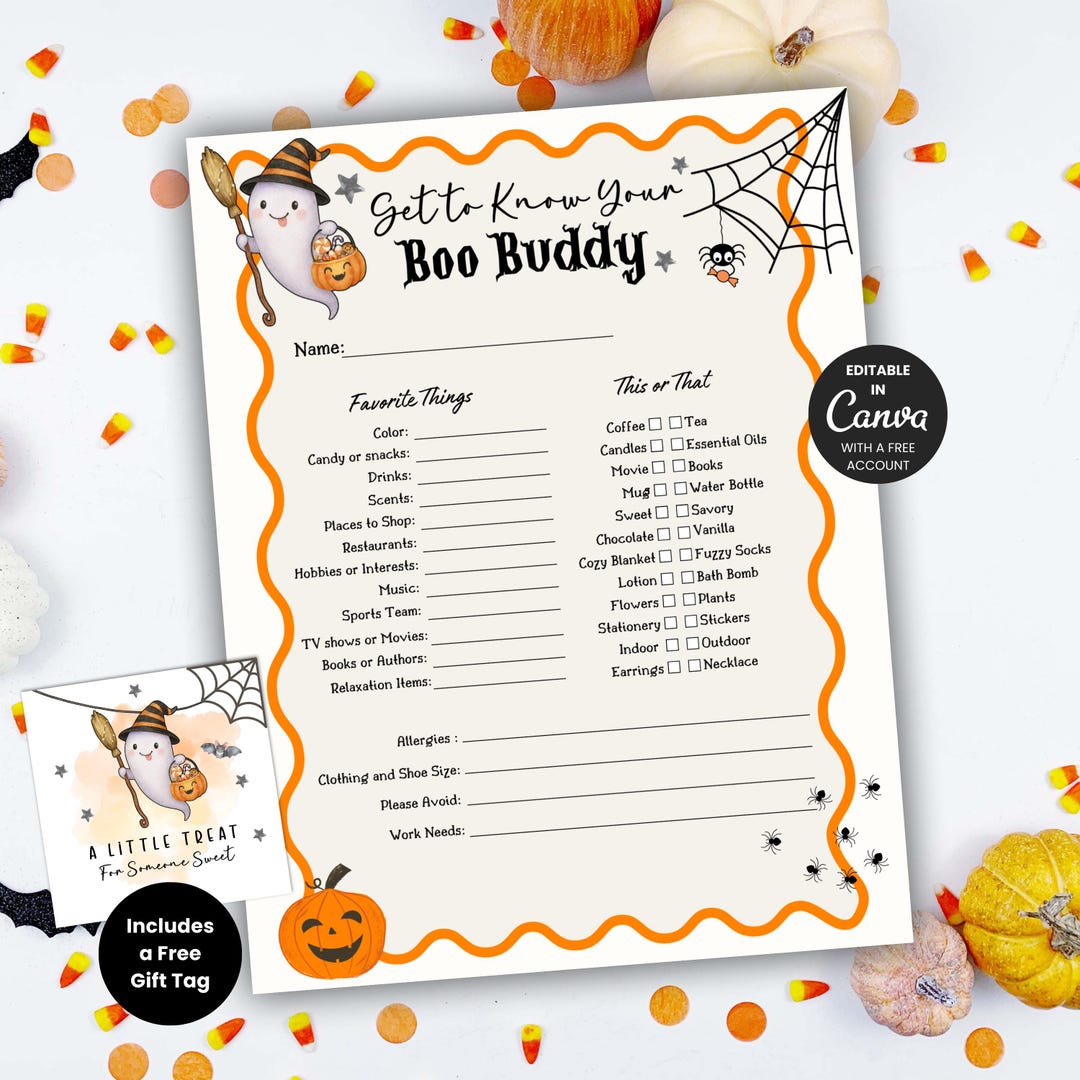 Boo Buddy Questionnaire Printable, Halloween Favorites List, Get to ...