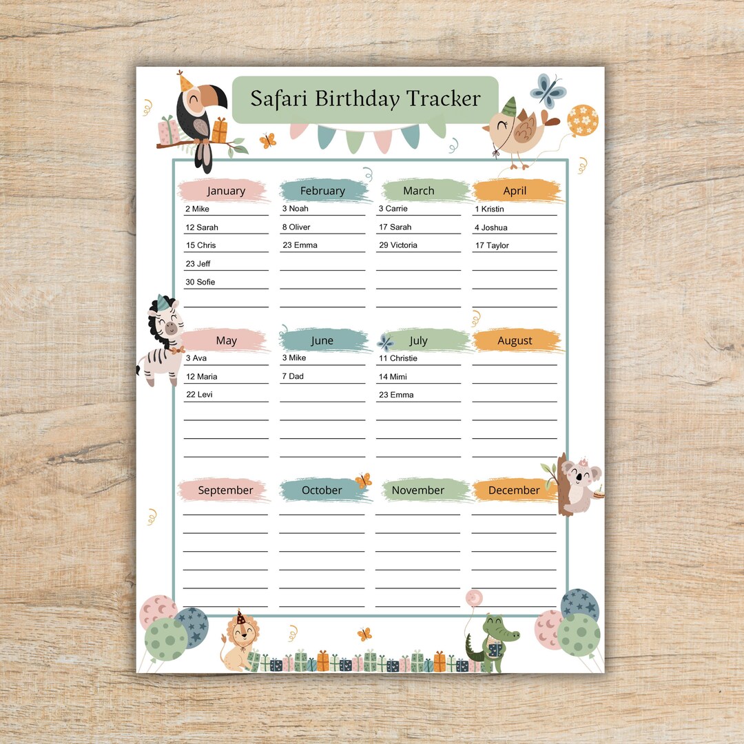 Editable Birthday Tracker for Kids, Birthday Planner Printable Calendar ...