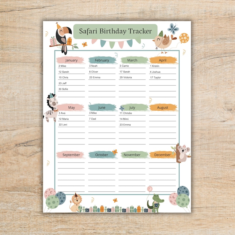 Editable Birthday Tracker for Kids, Birthday Planner Printable Calendar ...