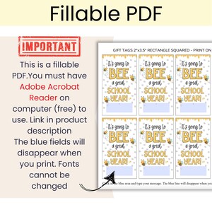 Printable First Day of School Bee Gift Tags for Teacher or Students ...