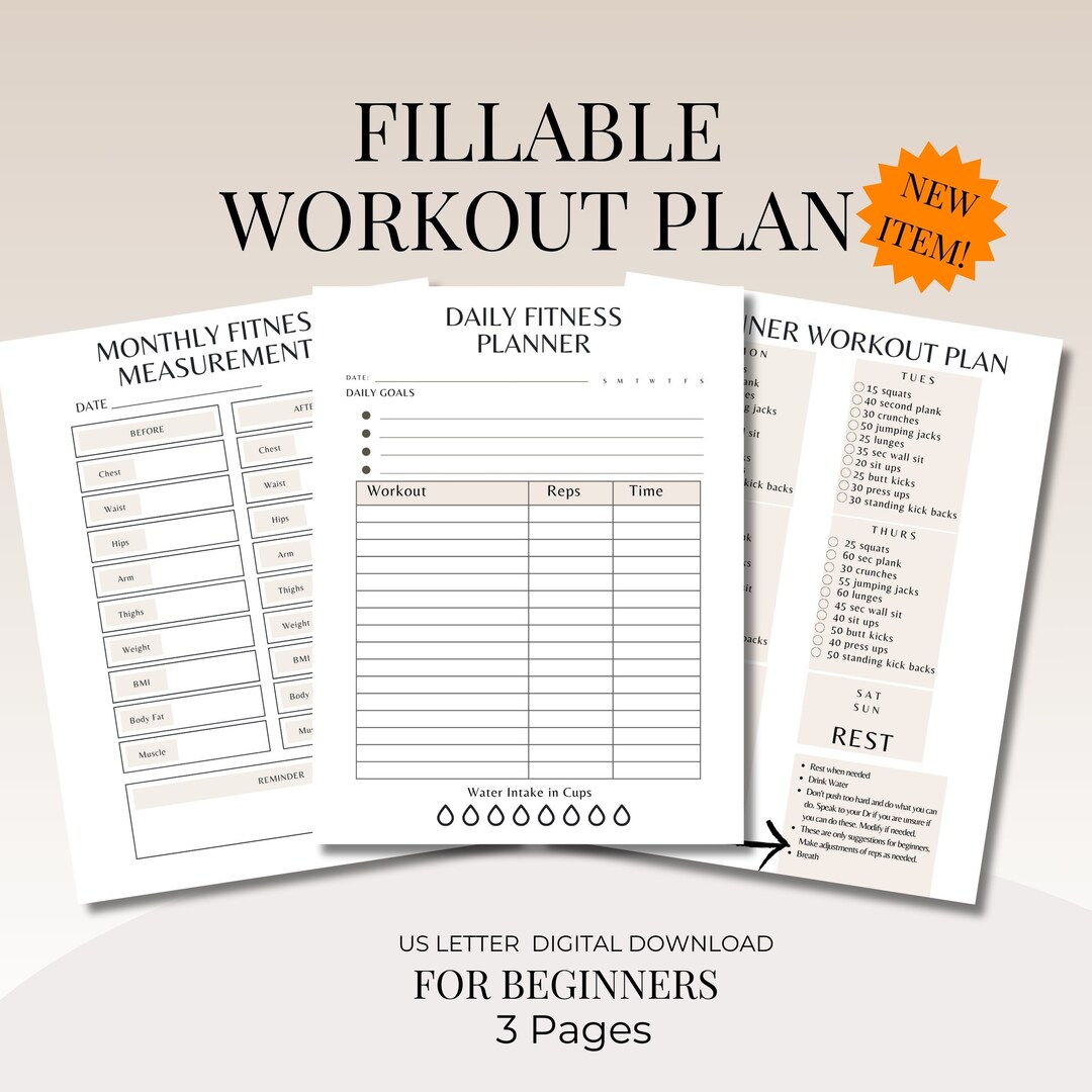 Fillable Exercise Tracker, Workout Tracker, Fitness Tracker, Task ...