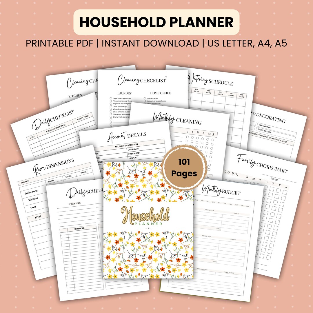 Household Planner Printable, Life Organizer, Home Management Tracker ...