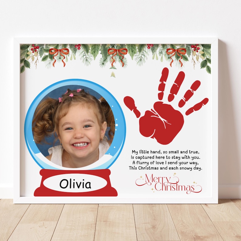 Christmas Handprint Snow Globe Craft With Photo Frame, Toddler ...
