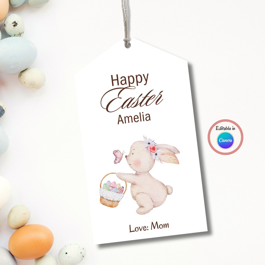 Easter Gift Tags Printable, Happy Easter Tags for Easter Basket, Canva ...